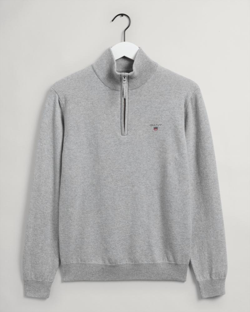 Gant Apparel Mens SUPERFINE LAMBSWOOL HALF ZIP 94/LIGHT GREY MELANGE